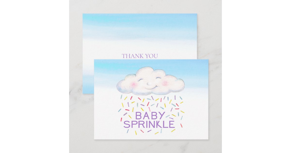 Cloud baby sprinkle blue watercolor thank you card | Zazzle