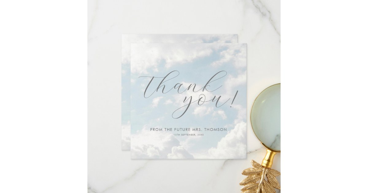 Cloud Nine Blue Cloudy Sky Elegant Bridal Shower Thank You Card | Zazzle
