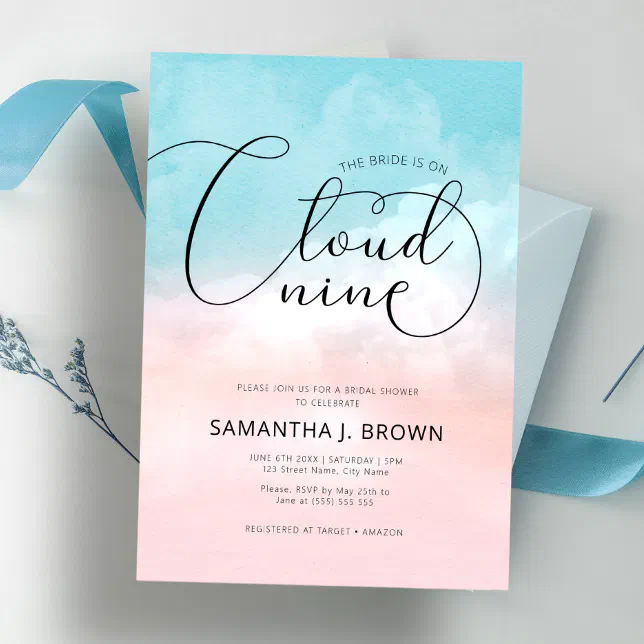 Cloud Nine Dreamy Watercolor Bridal Shower Invitation | Zazzle