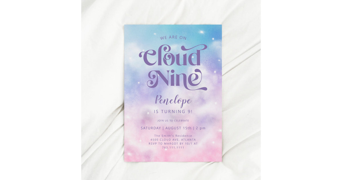 Cloud Nine Girls 9th Birthday Invitation | Zazzle