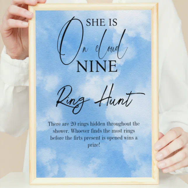 Cloud Nine Sky Blue Bridal Shower Ring Hunt Game Poster | Zazzle
