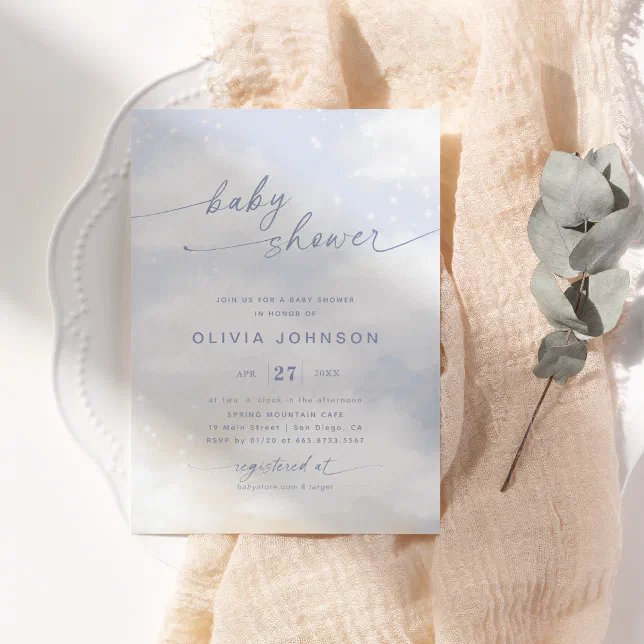 Cloud Themed Baby Shower Blue Invitation | Zazzle
