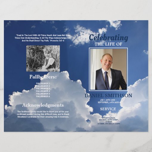 Clouds Funeral Service Program Celebration of Life Flyer | Zazzle
