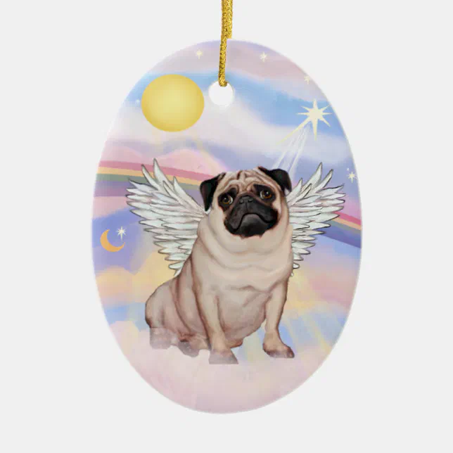 Clouds - Pug Angel (fawn) Ceramic Ornament | Zazzle