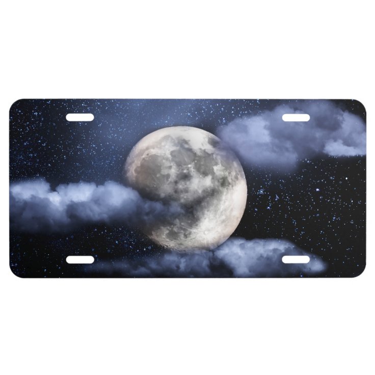 Cloudy Moon License Plate | Zazzle