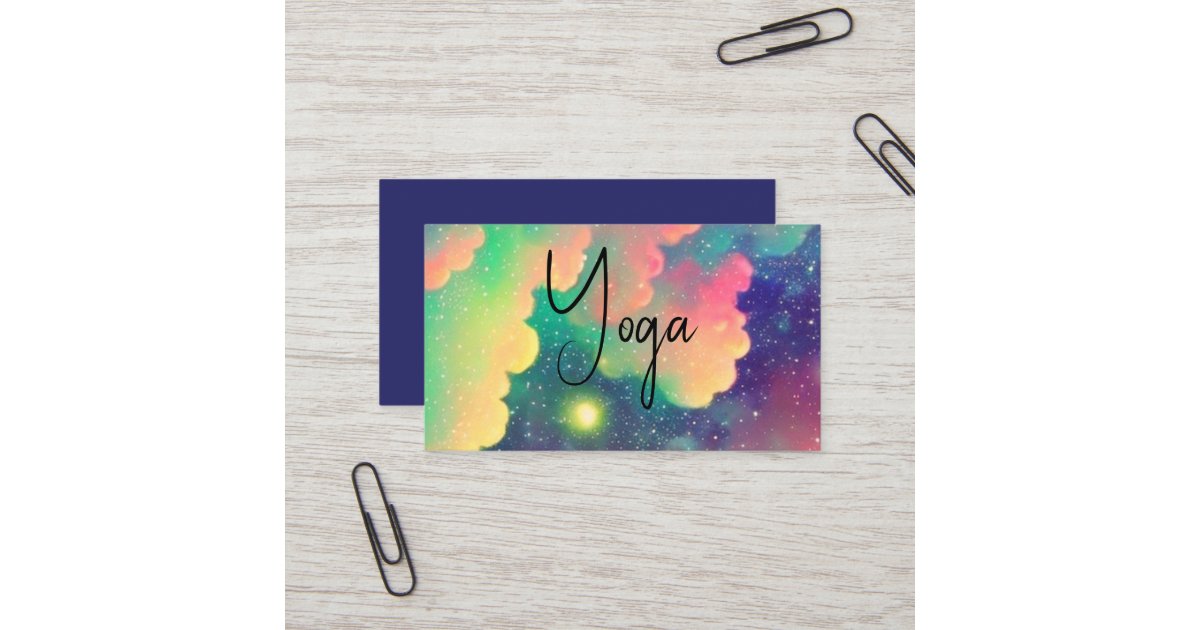 Cloudy rainbow galaxy morning stars yoga business card | Zazzle