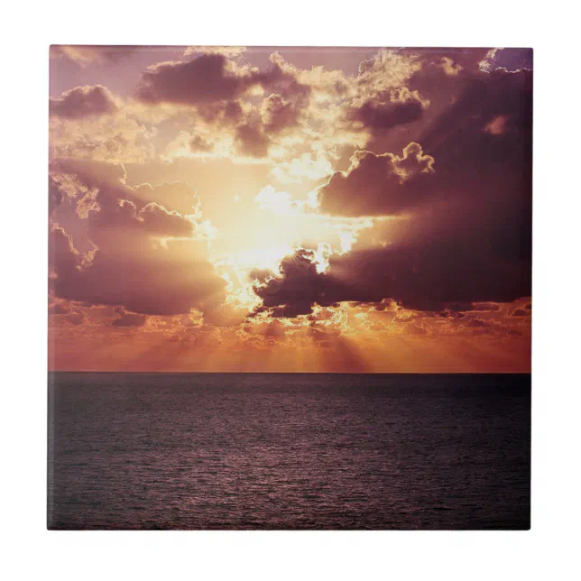 Cloudy Sunset Over Sea Horizon Ceramic Tile | Zazzle
