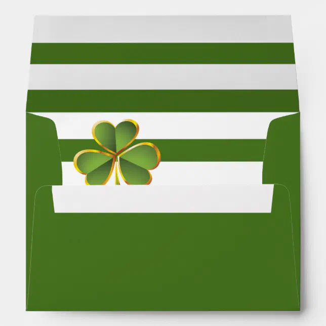 Clover green, white stripes monogram Irish wedding Envelope | Zazzle