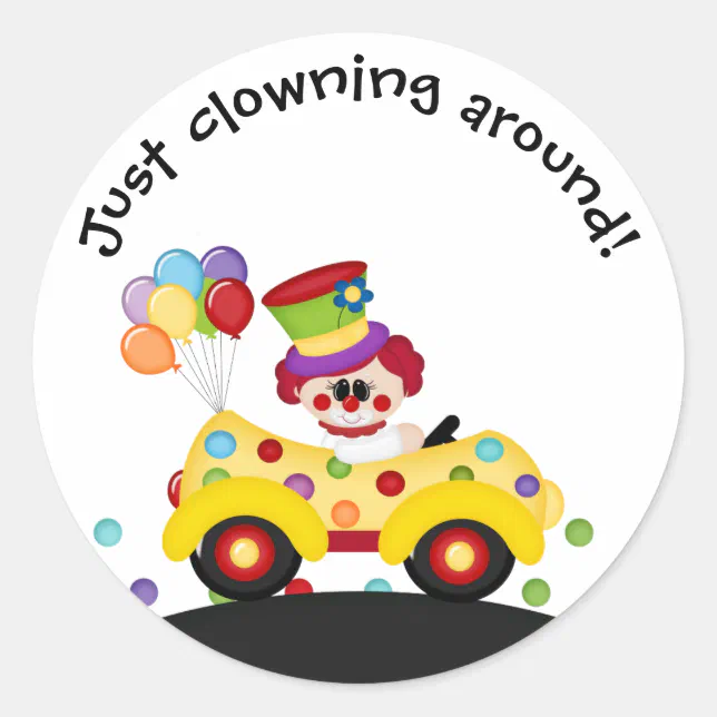 Clown Car Dots Balloons Funny Kid's Sticker | Zazzle