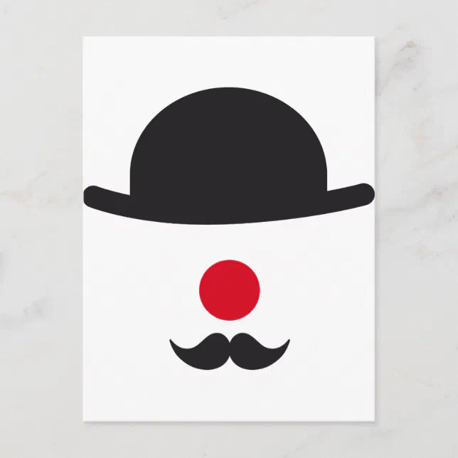 clown face with hat, red nose and mustache postcard | Zazzle