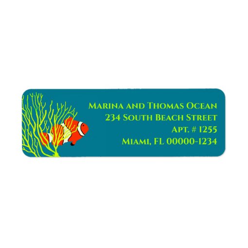Clown Fish Coral Sea Themed Four Lines Label | Zazzle
