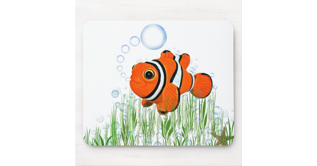 Clown Fish with Bubbles Mouse Pad | Zazzle