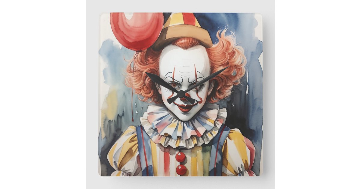 Clown Square Wall Clock | Zazzle