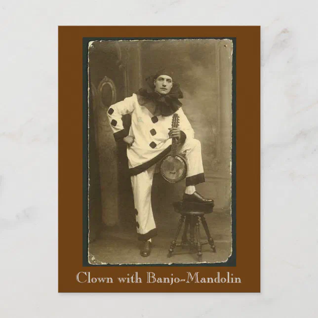clownwbanjomando, Clown with Banjo-Mandolin Postcard | Zazzle