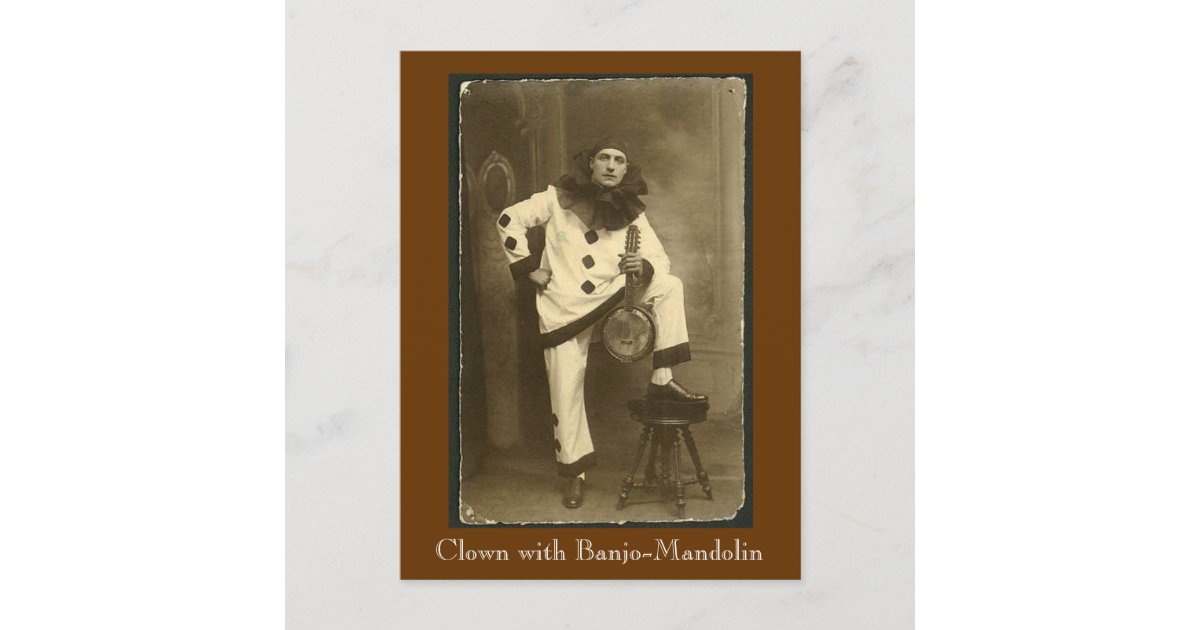 clownwbanjomando, Clown with Banjo-Mandolin Postcard | Zazzle