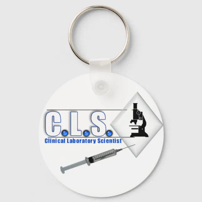 CLS BLUE LOGO W/ MICROSCOPE - LAB SCIENTIST KEYCHAIN | Zazzle