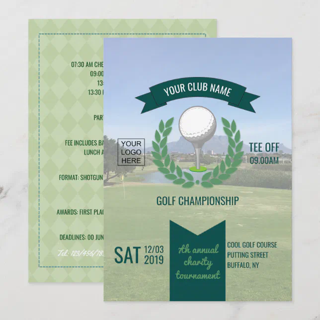 Club/Corporate Golf Tournament add photo and logo Invitation | Zazzle