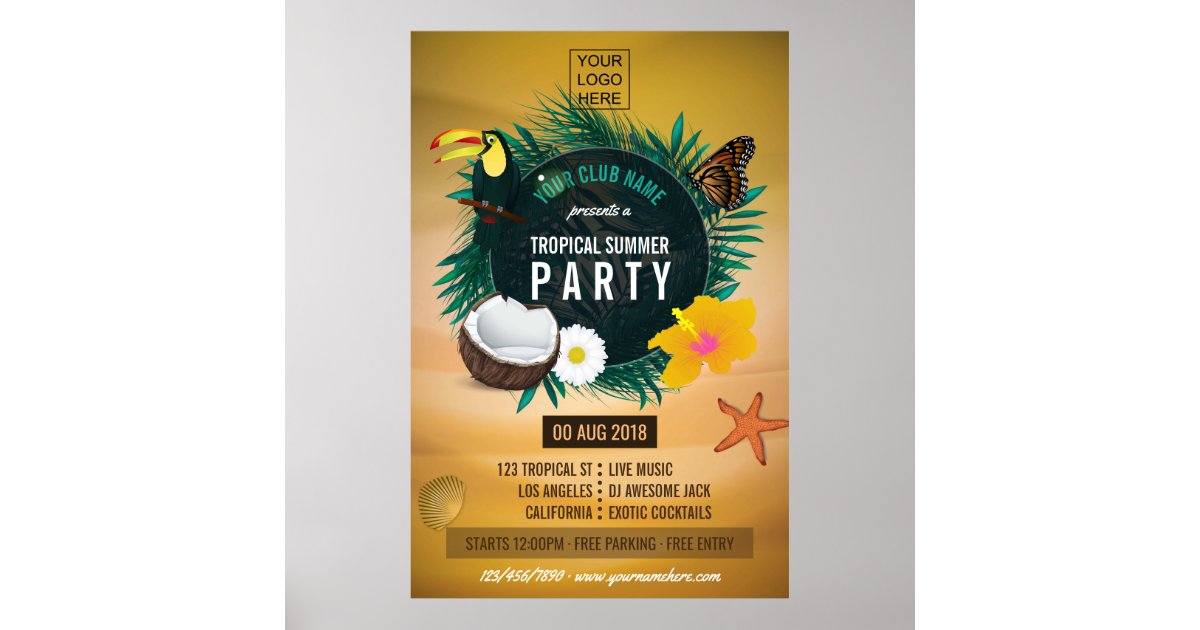 Club/Corporate Tropical Summer Party add logo Poster | Zazzle