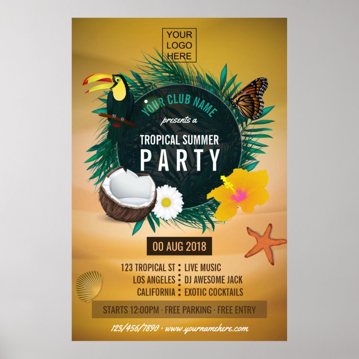 Club/Corporate Tropical Summer Party add logo Poster | Zazzle.com