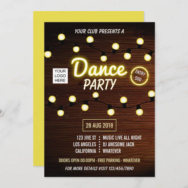 Club DJ Dance Music Party add logo invitation | Zazzle