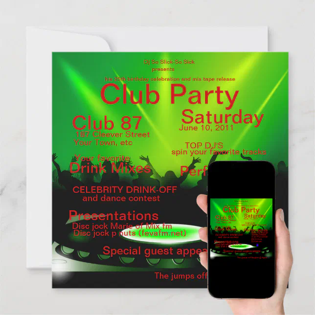 Club DJ Party Invitation | Zazzle
