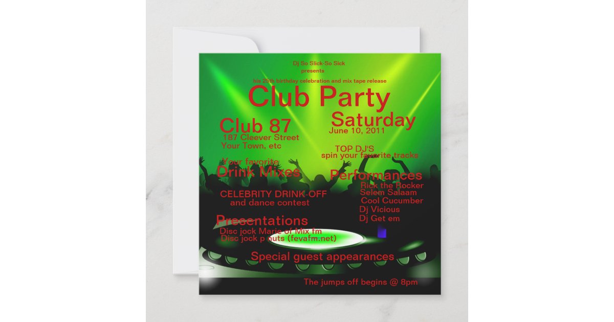 Club DJ Party Invitation | Zazzle