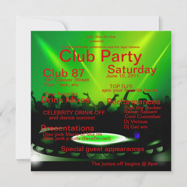 Club DJ Party Invitation | Zazzle