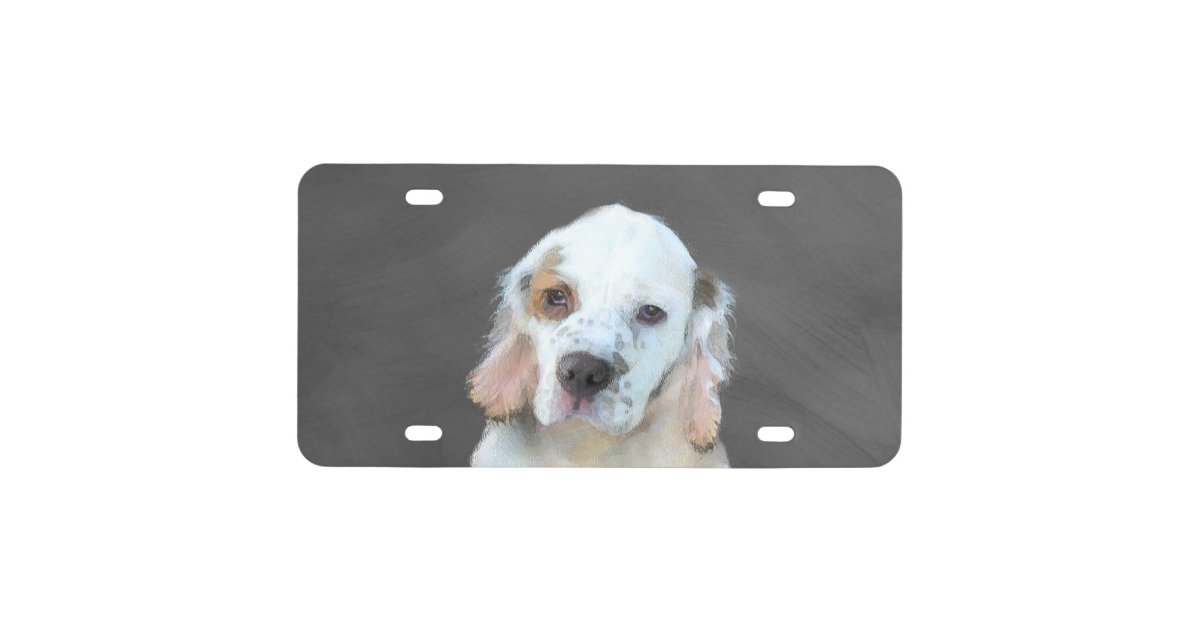 Clumber Spaniel Painting - Cute Original Dog Art License Plate | Zazzle