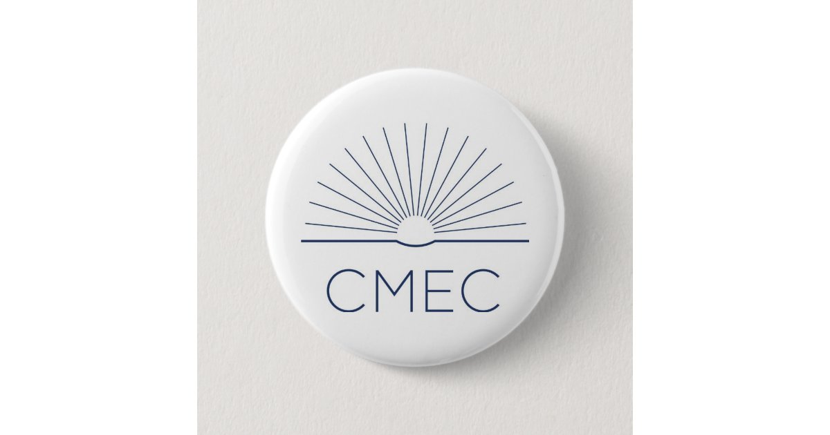 CMEC Button - white with navy logo | Zazzle