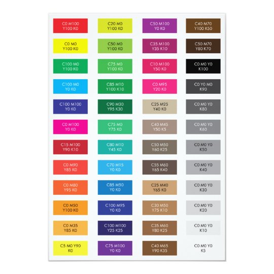 CMYK and Hex Code Color Samples Card | Zazzle.com