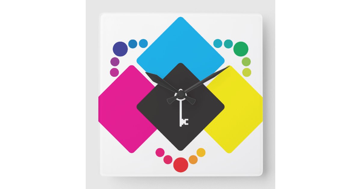CMYK SQUARE WALL CLOCK | Zazzle