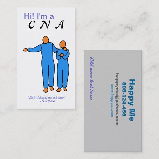 CNA Business Card template | Zazzle