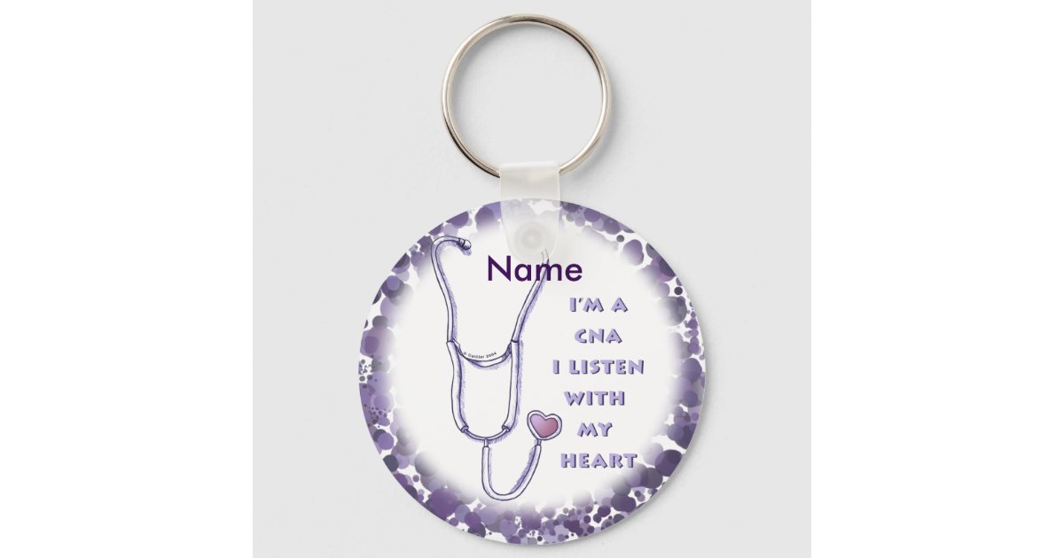 CNA Nurse Heart custom name Keychain | Zazzle