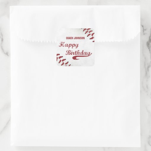 Coach Happy Birthday Large Grunge Baseball, Sport Square Sticker | Zazzle