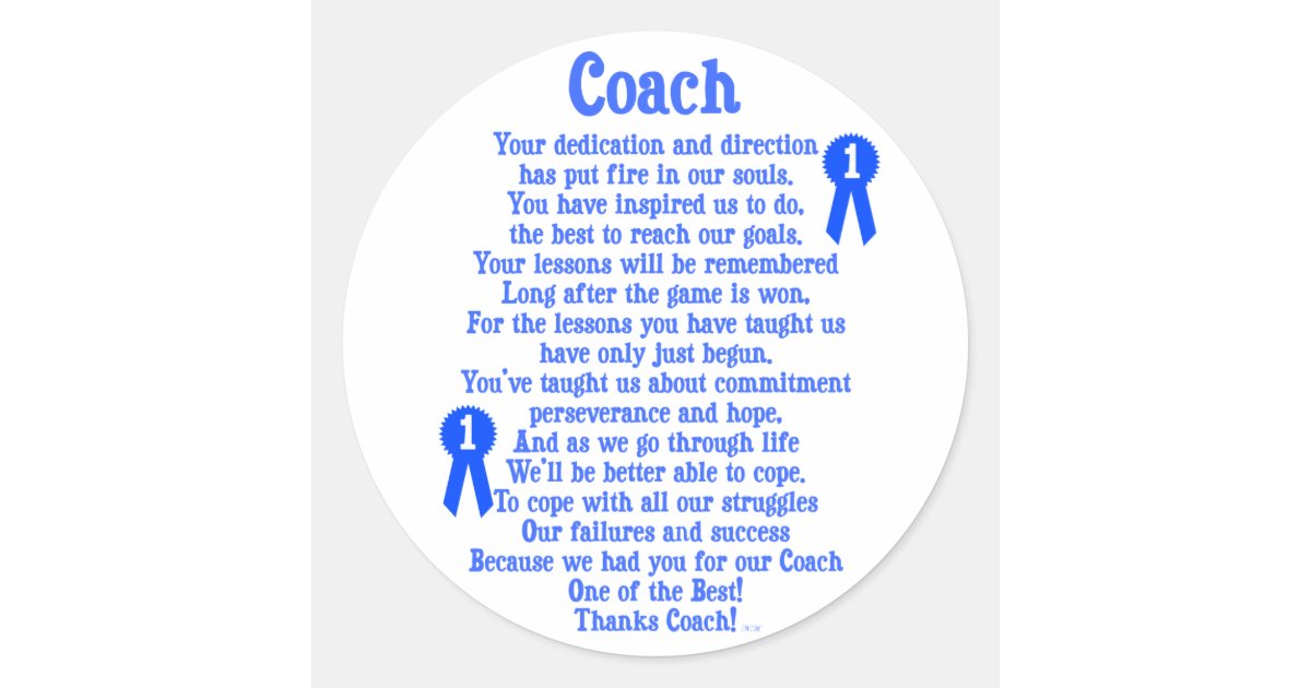 Coach Thank You Classic Round Sticker | Zazzle