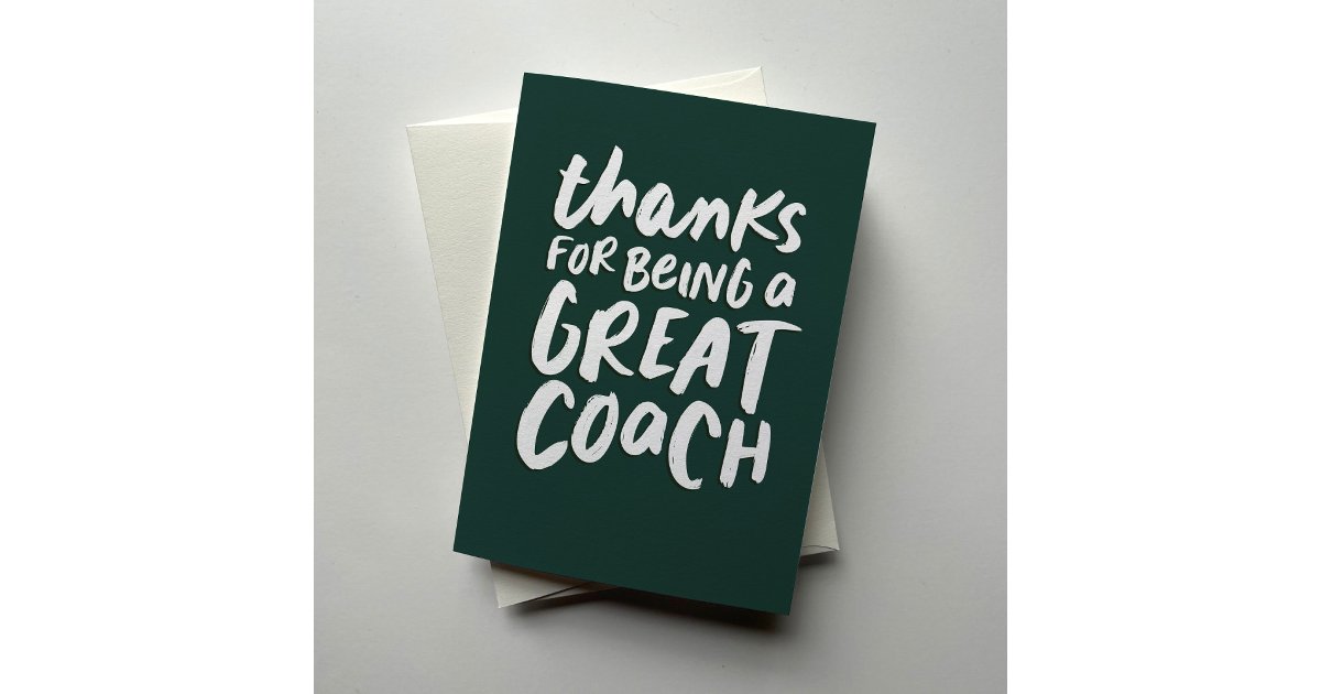 Coach thank you cool green and white card | Zazzle