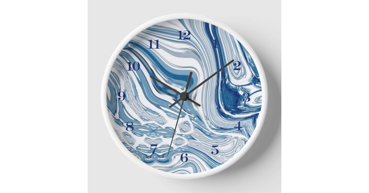 coast beach nautical waves watercolor blue swirls clock | Zazzle