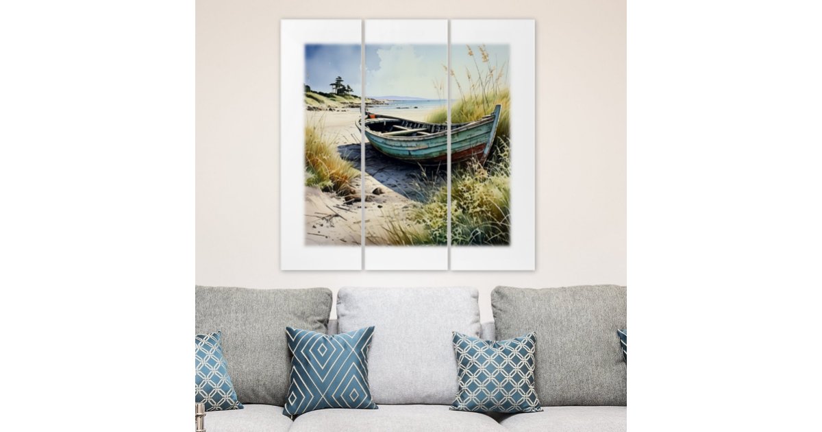 Coastal Abandoned Row Boat Triptych | Zazzle