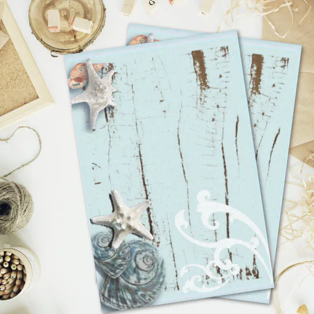 Coastal aqua blue beach wood starfish seashell tissue paper | Zazzle