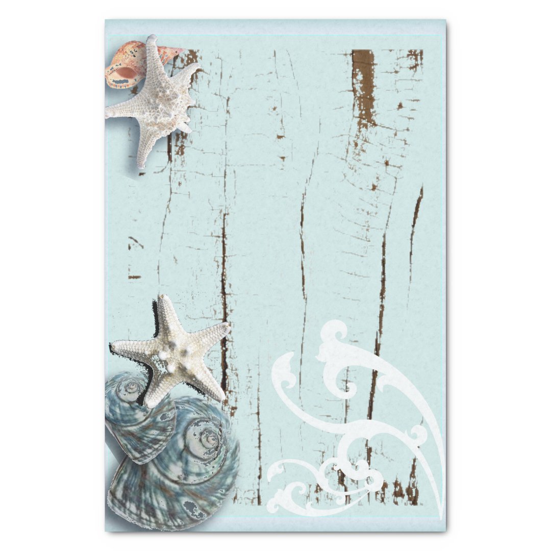 Coastal aqua blue beach wood starfish seashell tissue paper | Zazzle