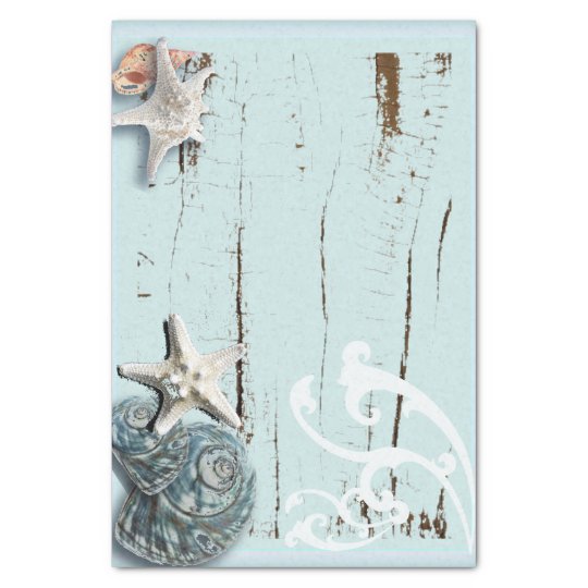 Coastal aqua blue beach wood starfish seashell tissue paper | Zazzle.com