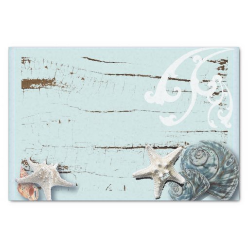 Coastal aqua blue beach wood starfish seashell tissue paper | Zazzle