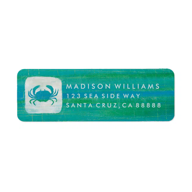 Coastal | Aqua Crab Label | Zazzle