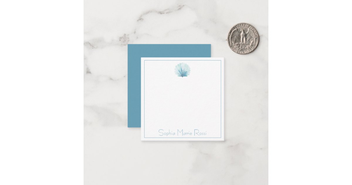 Coastal Aqua Scallop Seashell Personalized Note Card | Zazzle