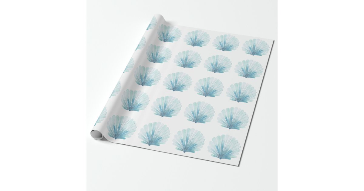 Coastal Aqua Scallop Seashell Wrapping Paper | Zazzle