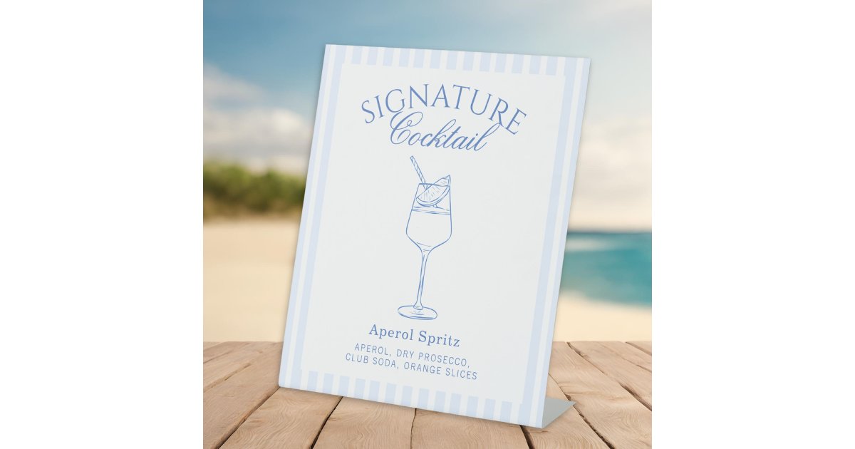 Coastal Bachelorette Signature Cocktail Pedestal Sign | Zazzle