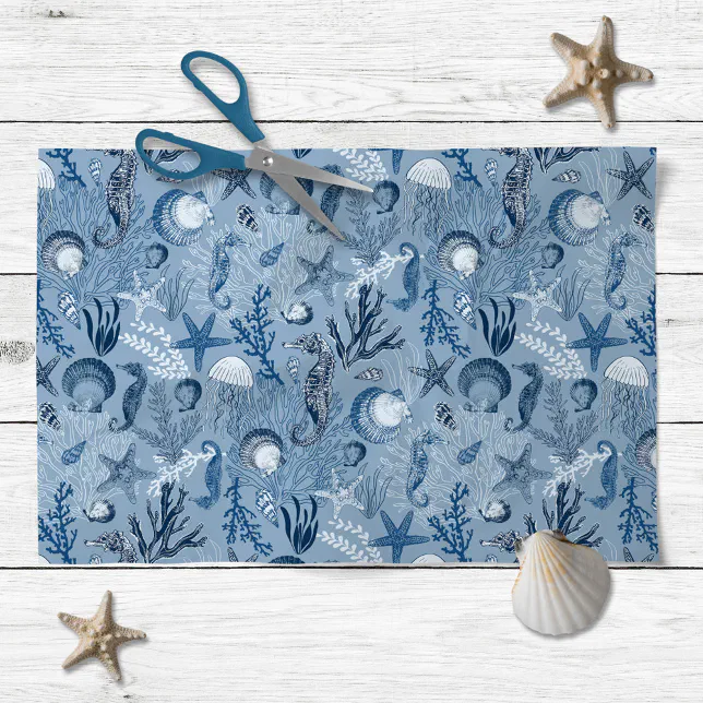 Coastal Beach Blue Ocean Decoupage Tissue Paper | Zazzle