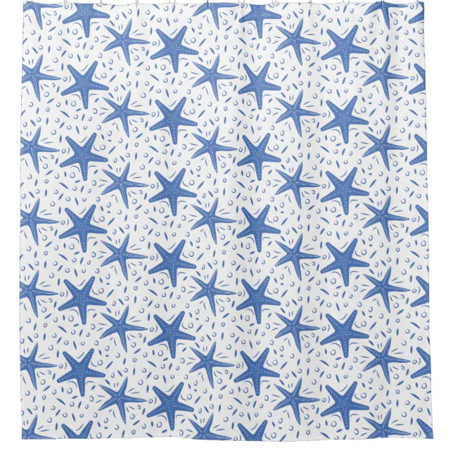 Coastal Beach Blue Starfish Pattern Shower Curtain | Zazzle