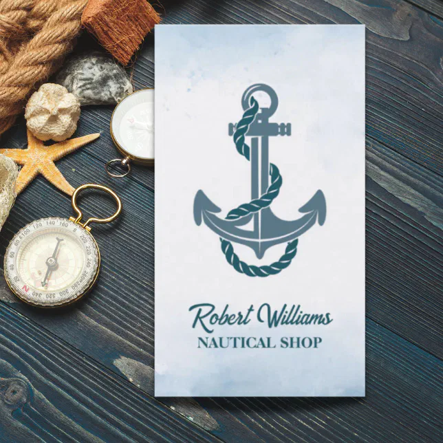 Coastal Beach Blue Watercolor Ship Anchor Nautical Business Card | Zazzle