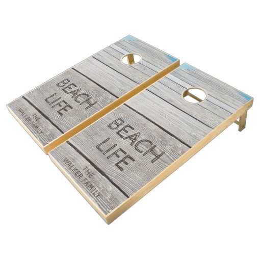 Coastal Beach Boardwalk BEACH LIFE Personalized Cornhole Set | Zazzle